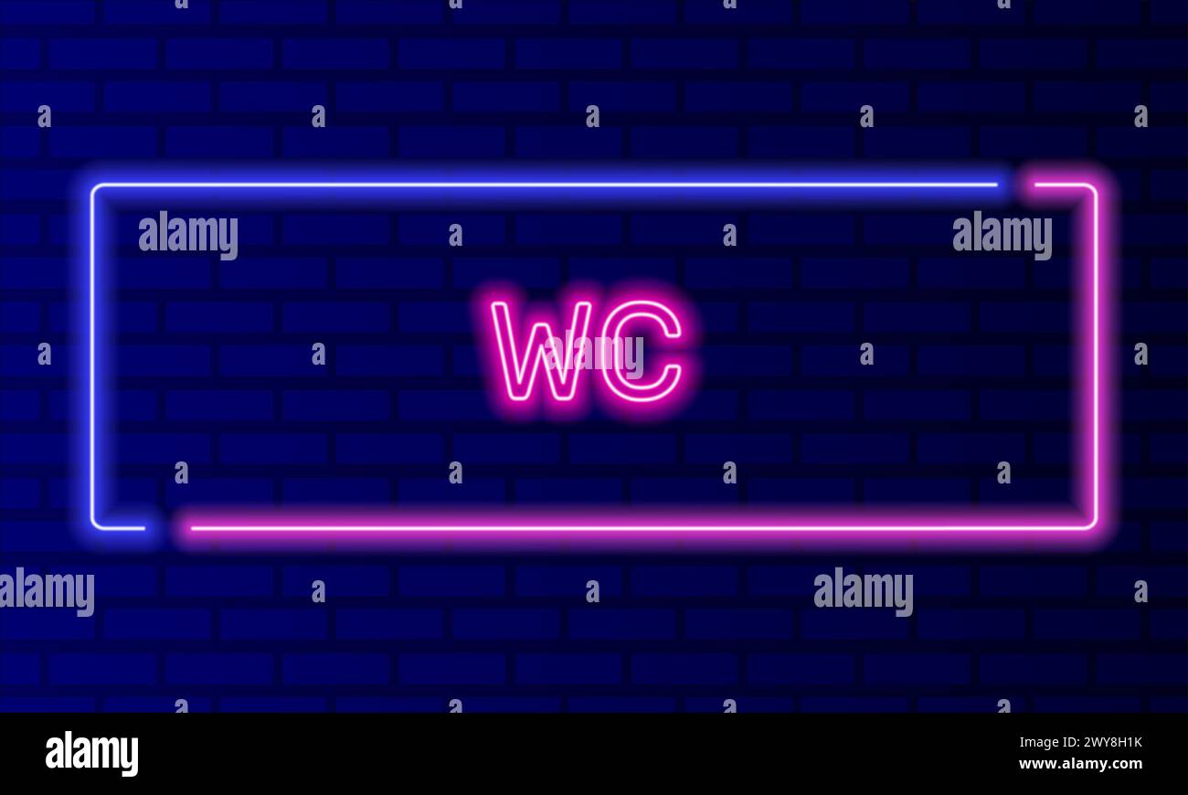 Neon sign wc in speech bubble frame on brick wall background vector ...