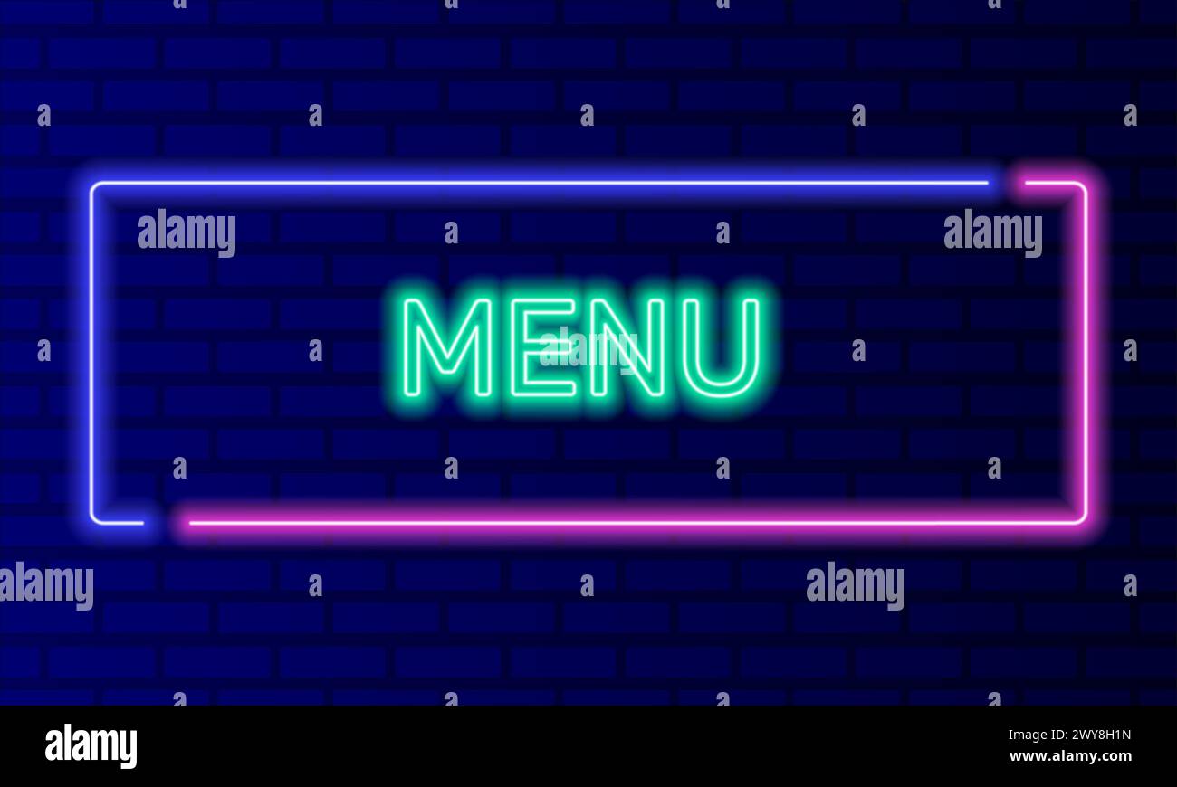 Neon sign menu in speech bubble frame on brick wall background vector ...