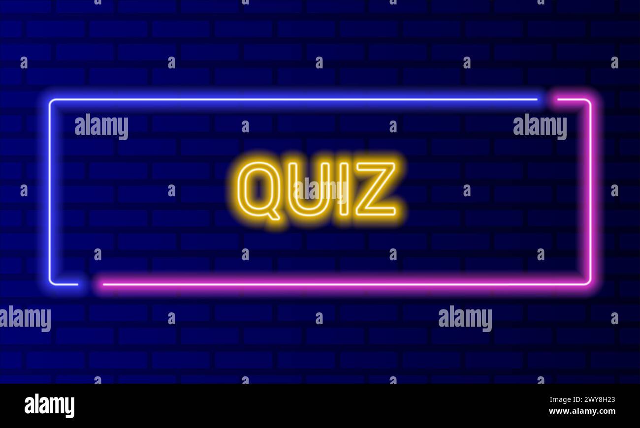 Neon sign quiz in speech bubble frame on brick wall background vector ...