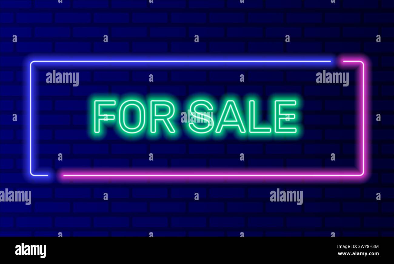 Neon sign for sale in speech bubble frame on brick wall background ...