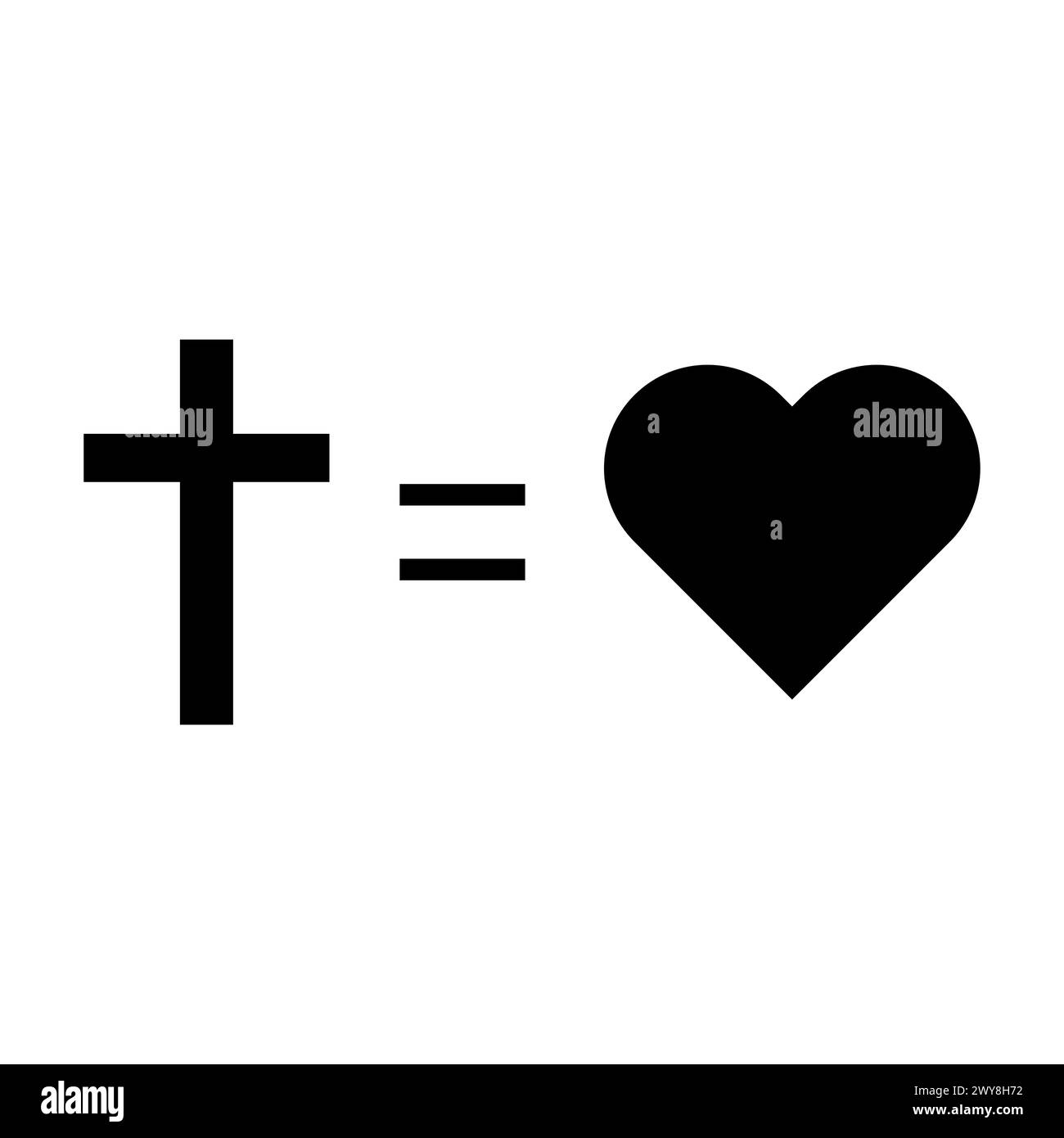 Cross equals heart symbol. Religious love concept. Simple equality sign ...