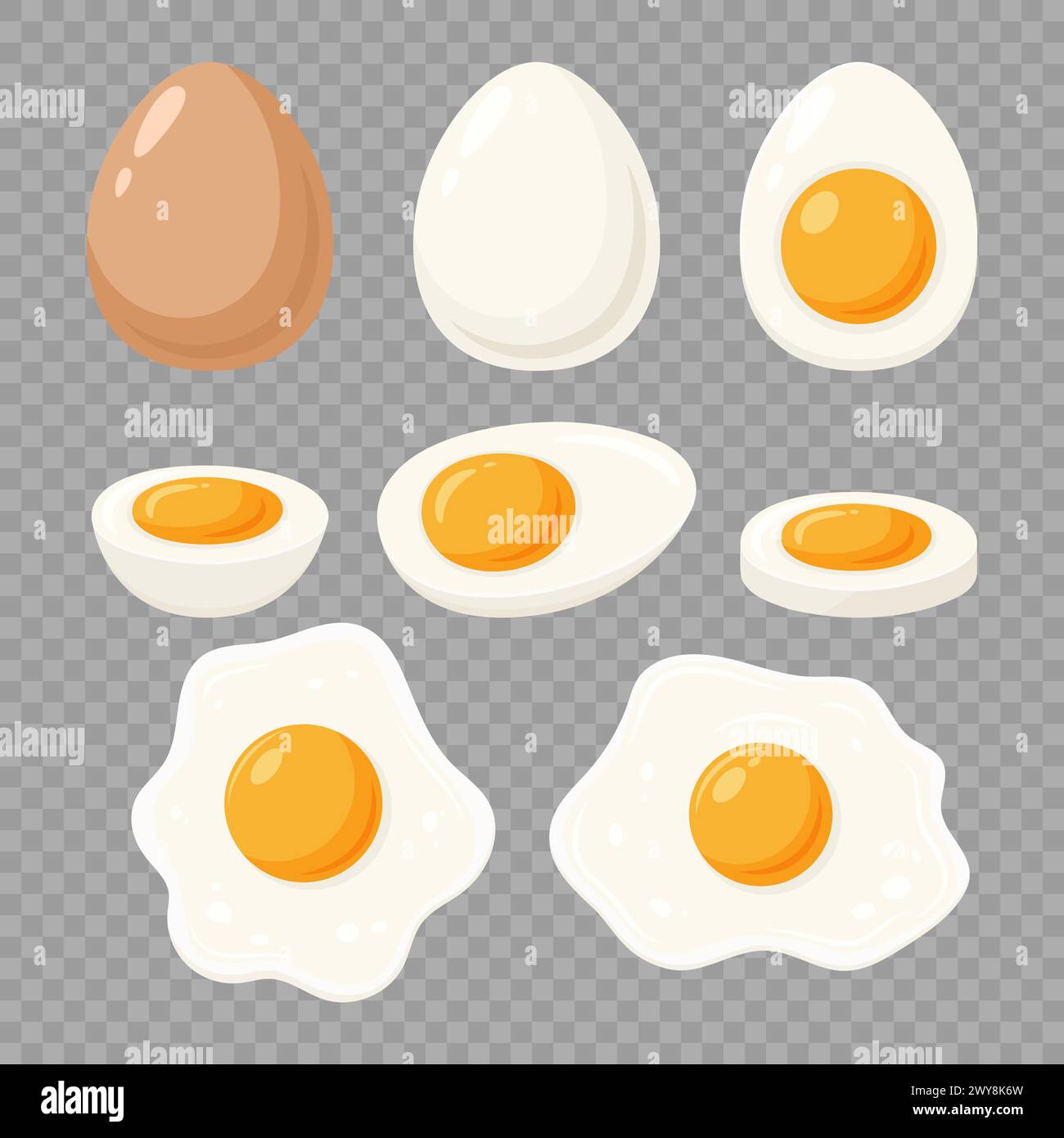 Vector Fried Sunny-Side-Up Egg and Boiled Egg Set, Isolated. Healthy Breakfast, Protein Food ...