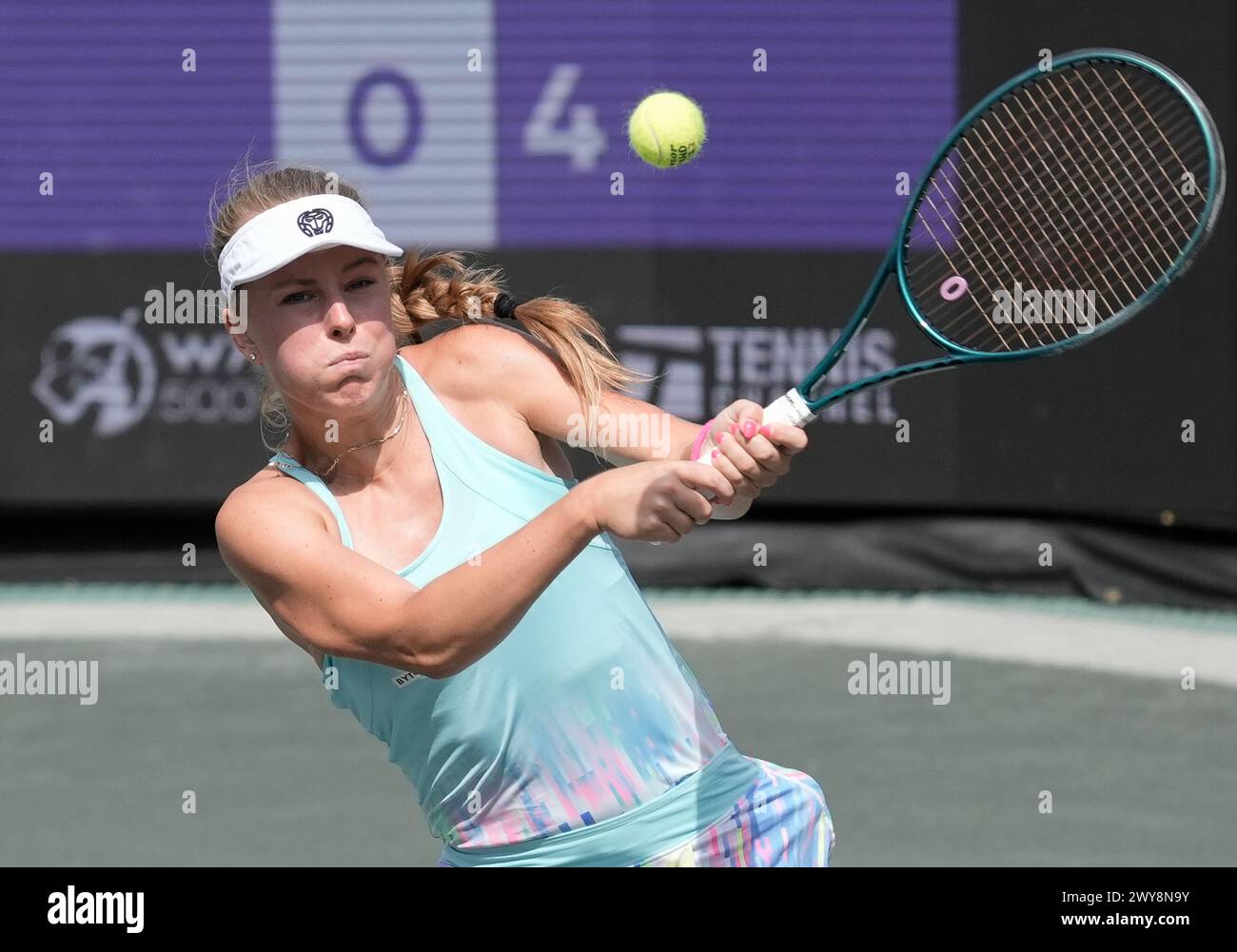 April 2, 2024: Magdalena Frech (POL) loses to Sloane Stephens (USA) at ...