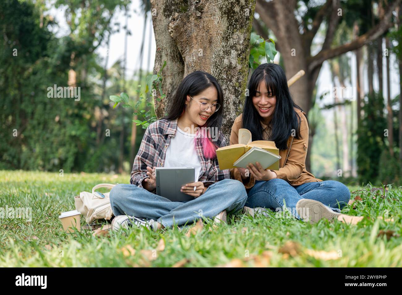 Students studying under tree hi-res stock photography and images - Alamy