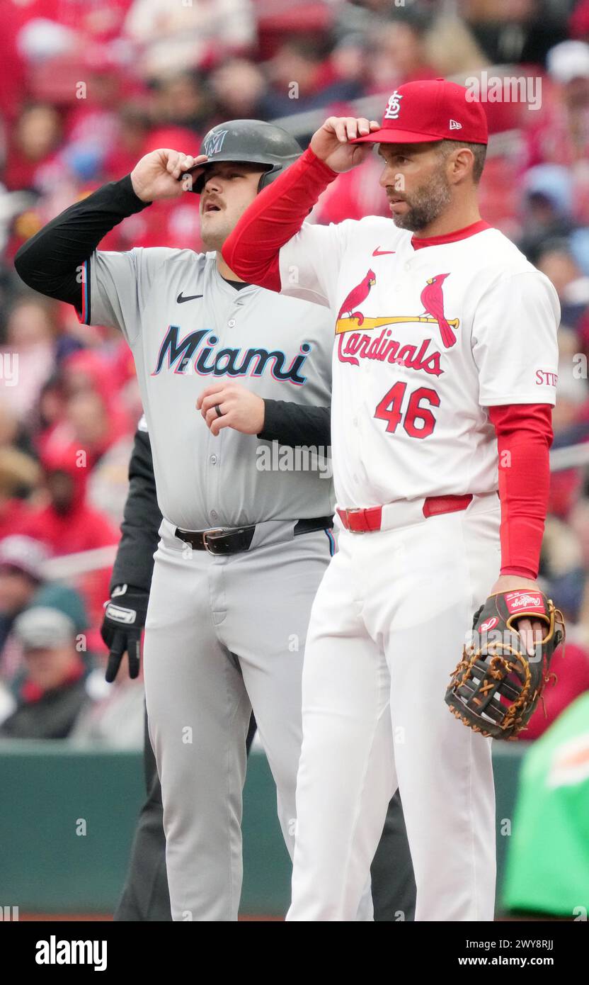 St. Louis, United States. 08th Apr, 2024. Miami Marlins Jake Burger and ...