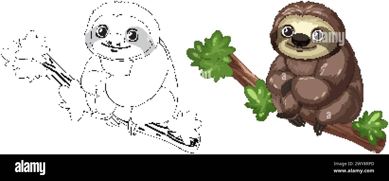 Two cartoon sloths with happy expressions on branches Stock Vector ...