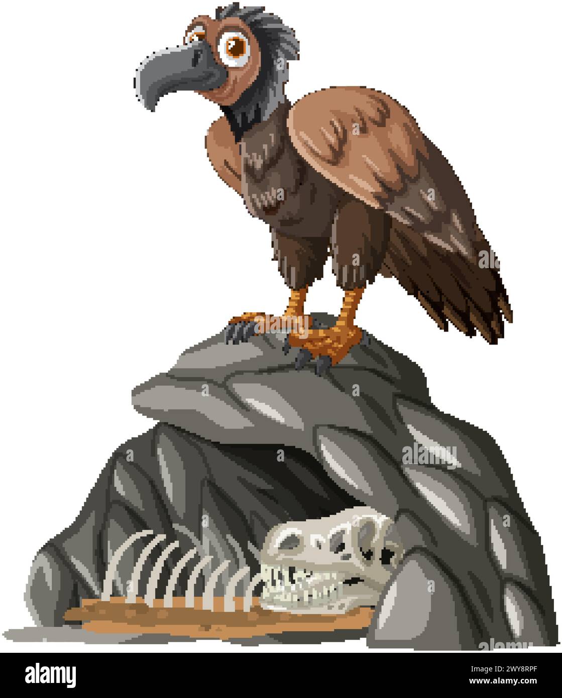 Cartoon vulture standing on rocks with animal bones Stock Vector Image ...
