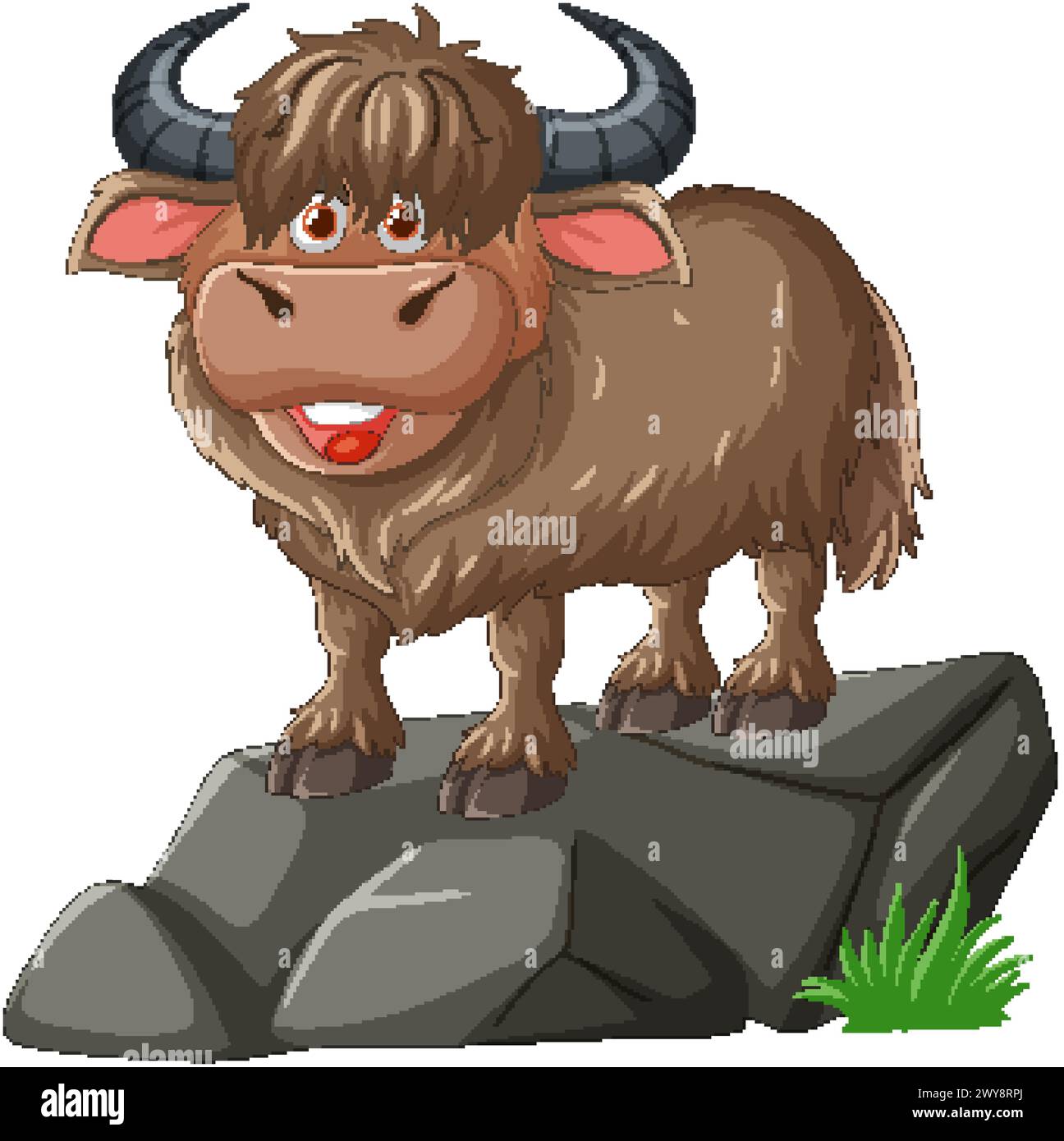 Cheerful yak standing on a stone, vector illustration Stock Vector ...