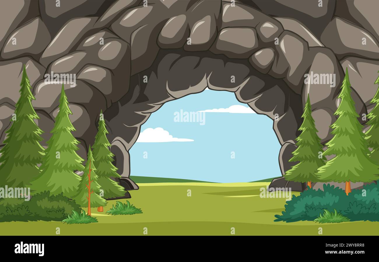 Vector illustration of a cave opening to nature Stock Vector Image ...