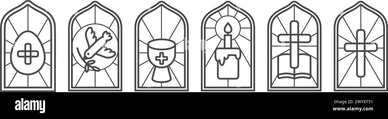 Church stained windows with religious Easter symbols. Christian mosaic ...
