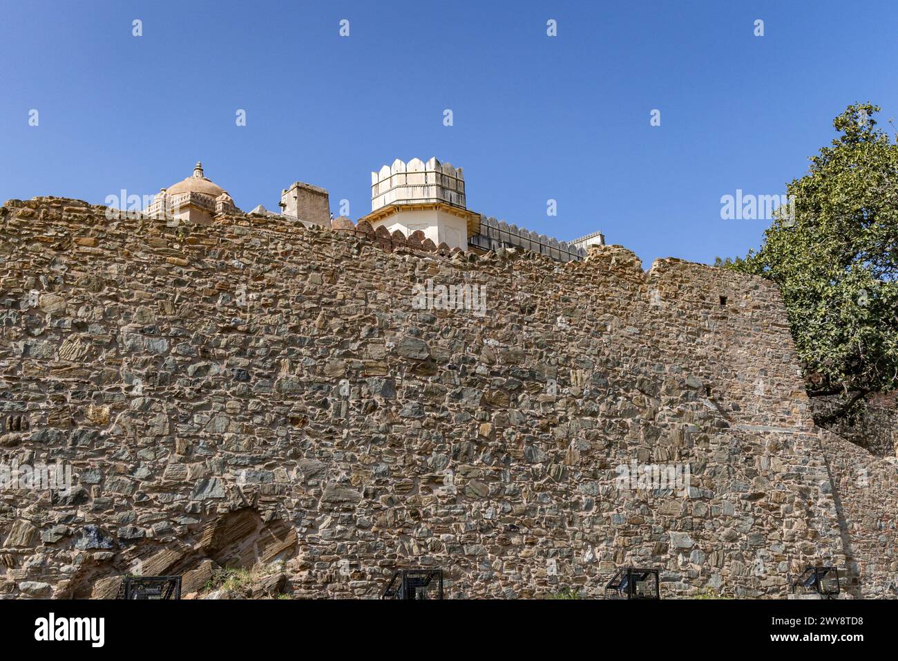 isolated ancient fort stone wall with bright blue sky at morning image ...