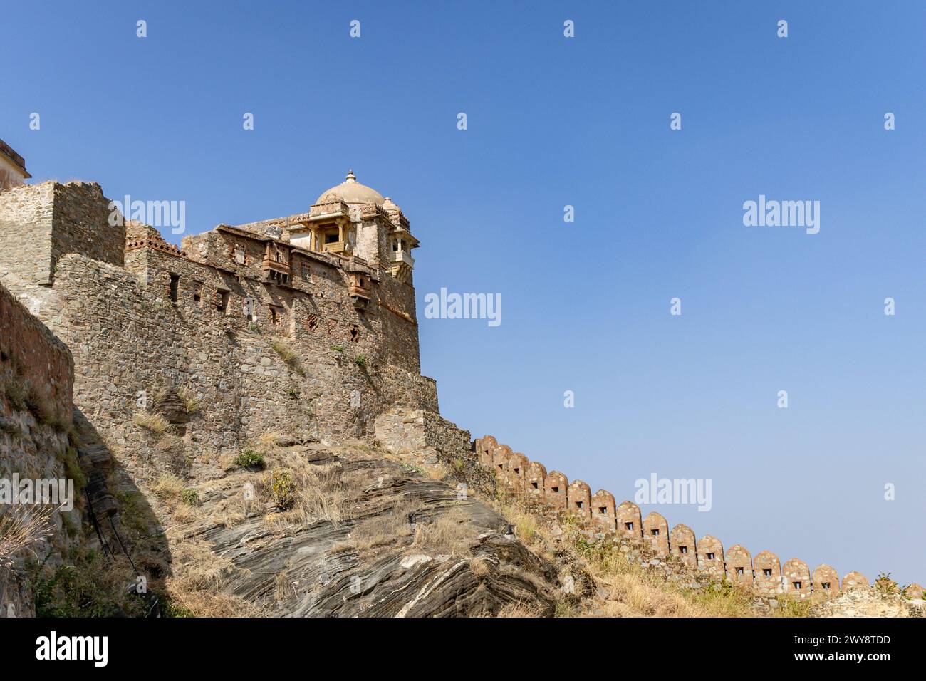 isolated ancient fort stone wall with unique architecture with bright ...