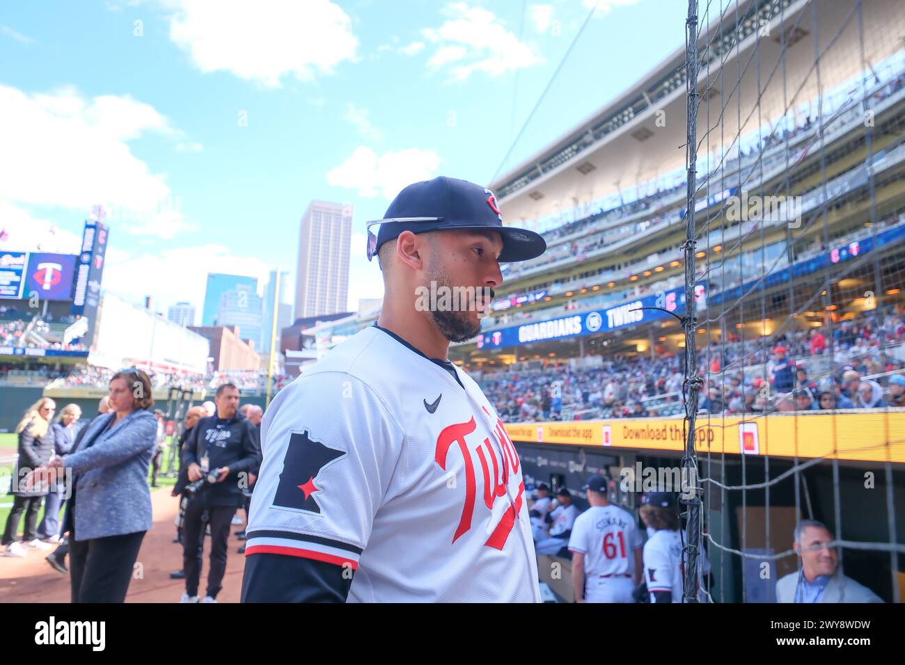 Minneapolis, Minnesota, USA. 4th Apr, 2024. Minnesota Twins shortstop CARLOS CORREA (4) before a ...