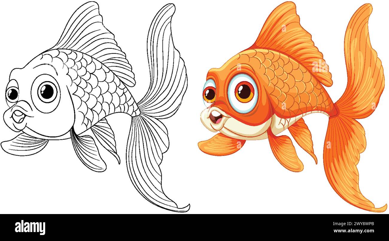 Black and white and colored goldfish side by side Stock Vector Image ...