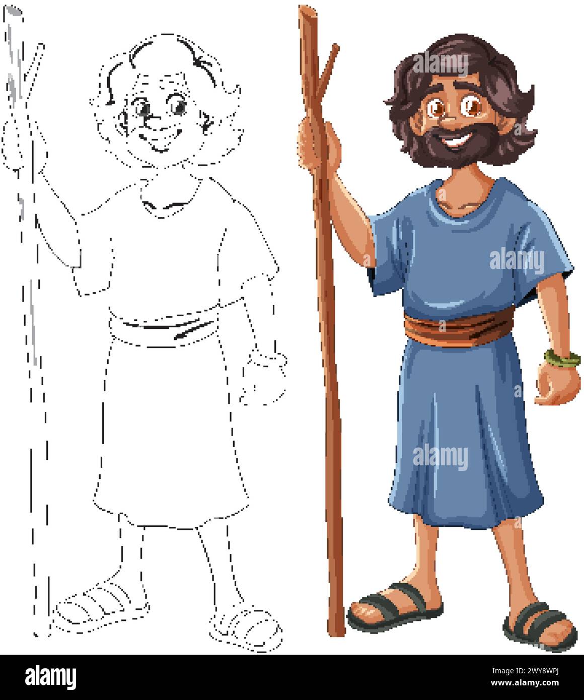 Vector illustration of a character, before and after coloring Stock ...