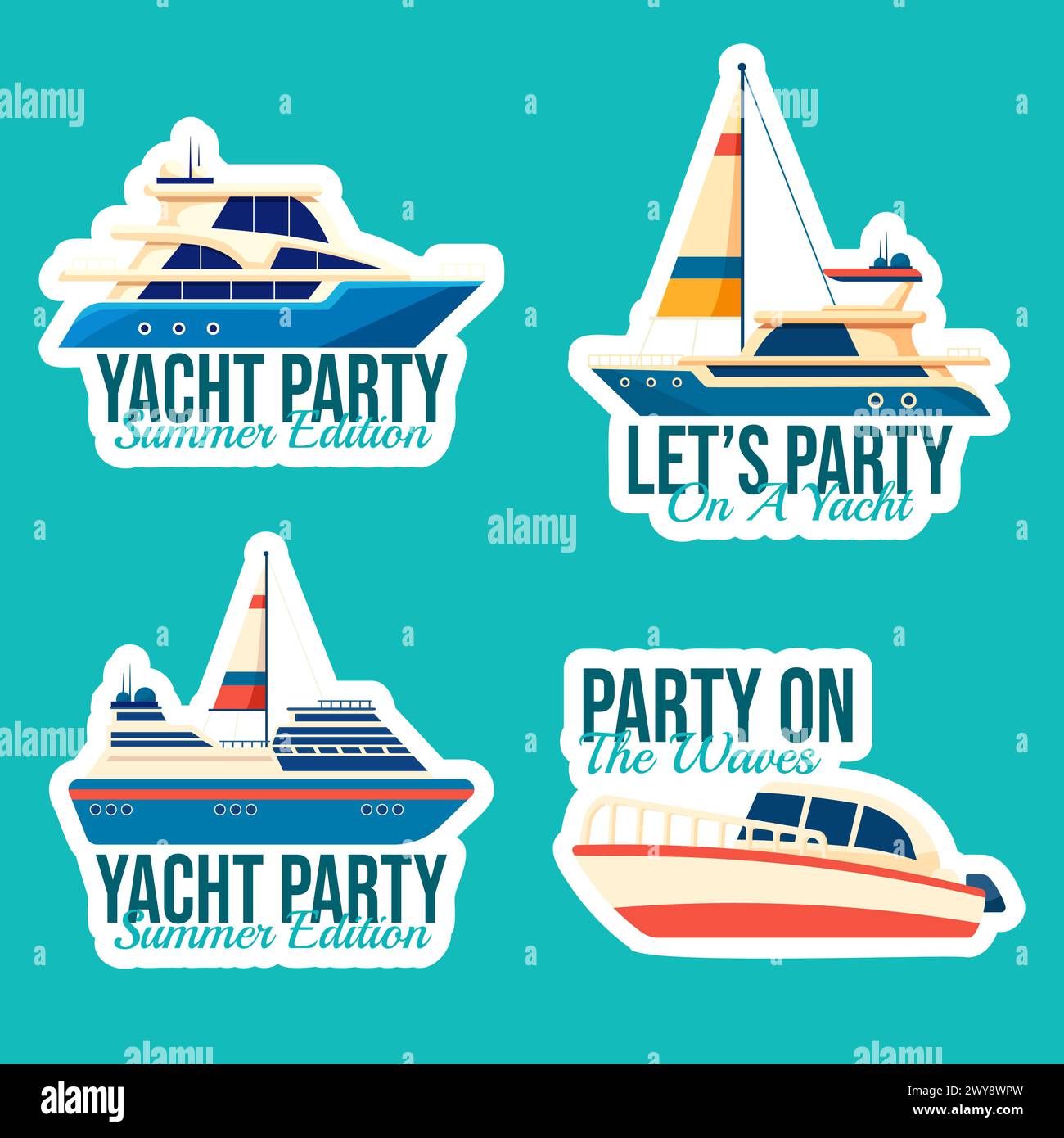 Yachts Party Label Flat Cartoon Hand Drawn Templates Background ...