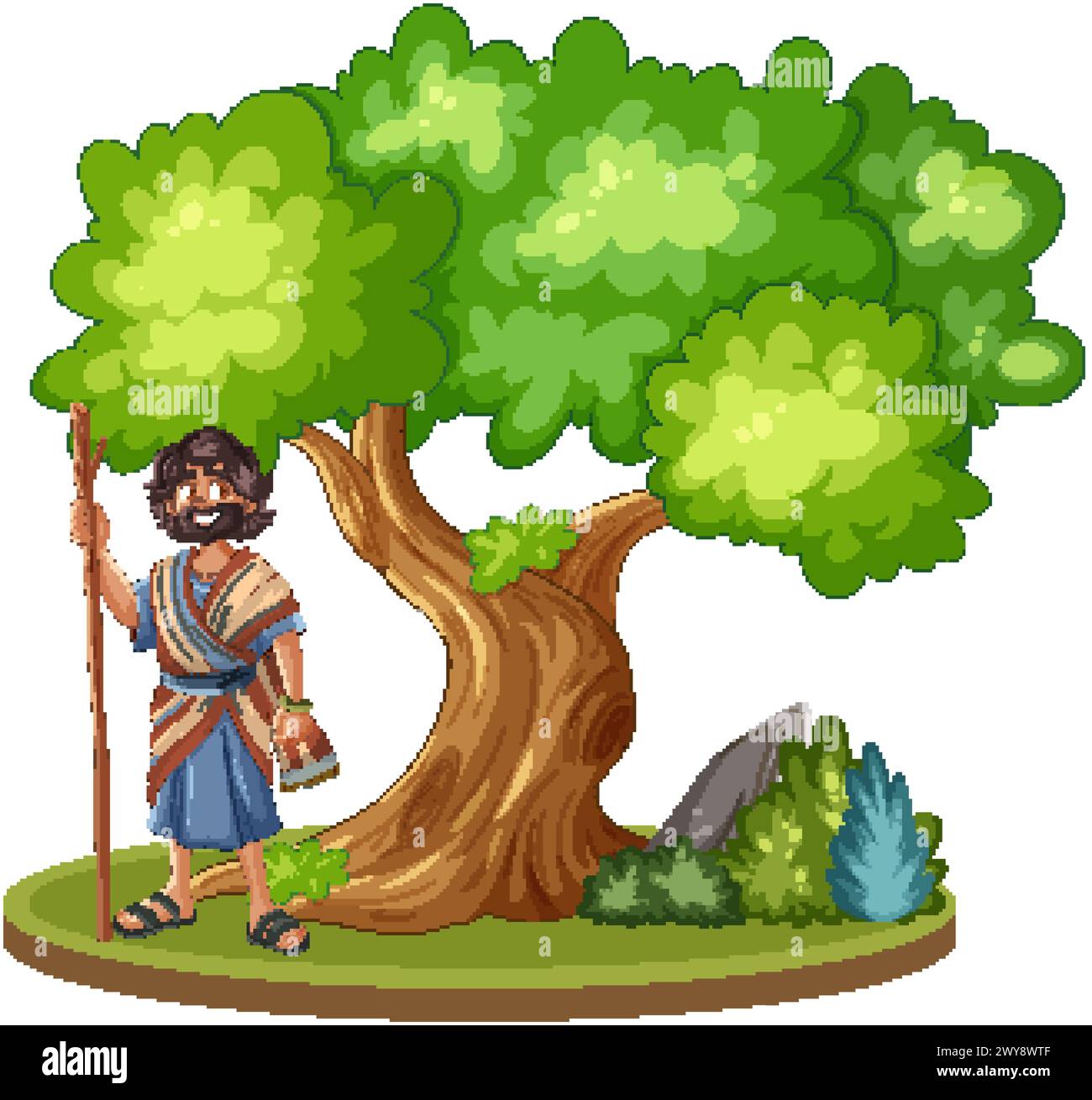 Cartoon of a man leaning on a tree with staff Stock Vector Image & Art ...
