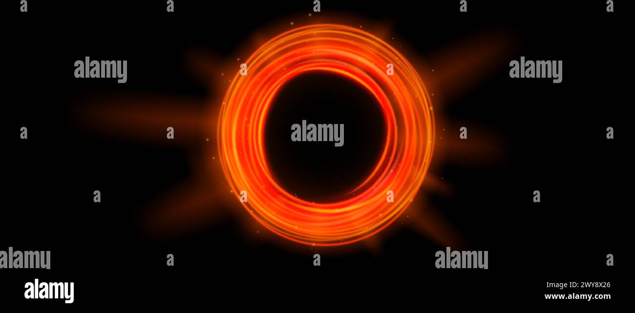 Red orange glowing portal concept. Neon hologram teleport gate on black ...