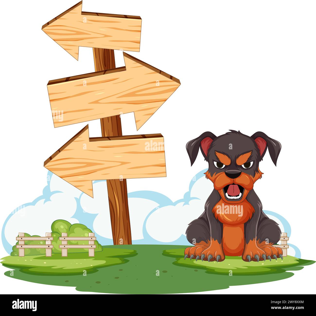 Cartoon dog sitting by directional wooden signs Stock Vector Image ...