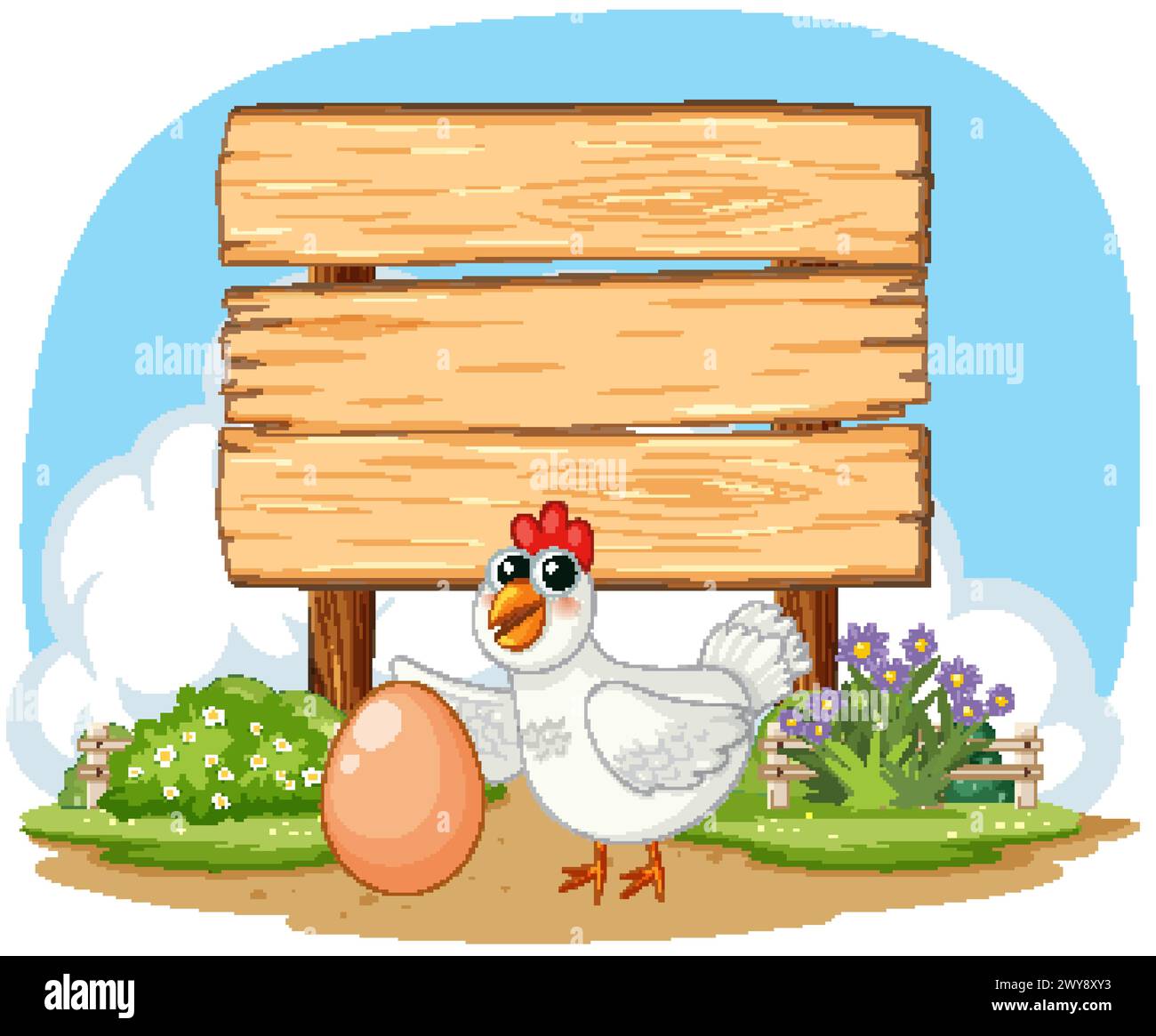 Cartoon chicken beside egg and empty signboard Stock Vector Image & Art ...
