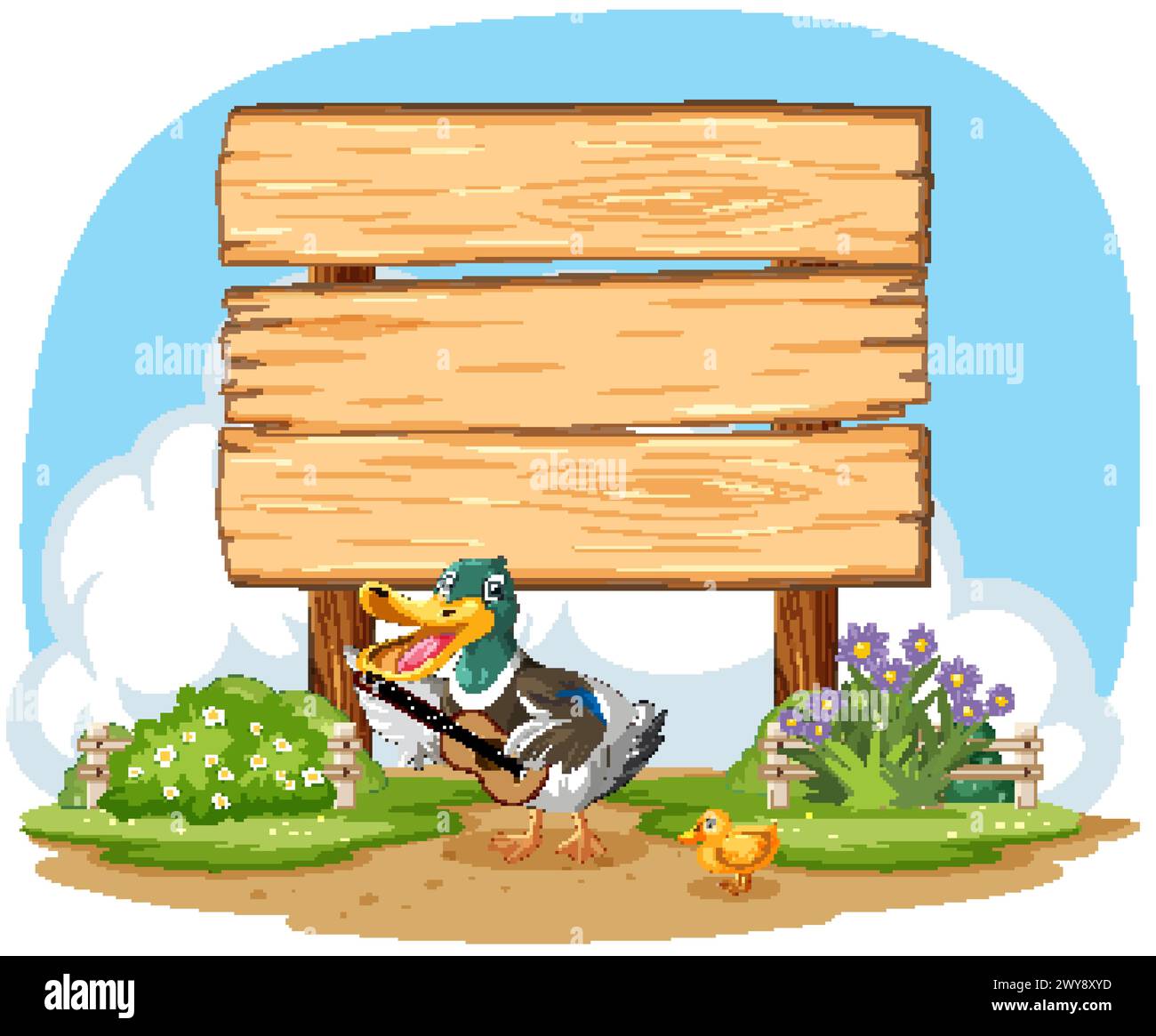 Cartoon duck with duckling near a blank sign Stock Vector Image & Art ...