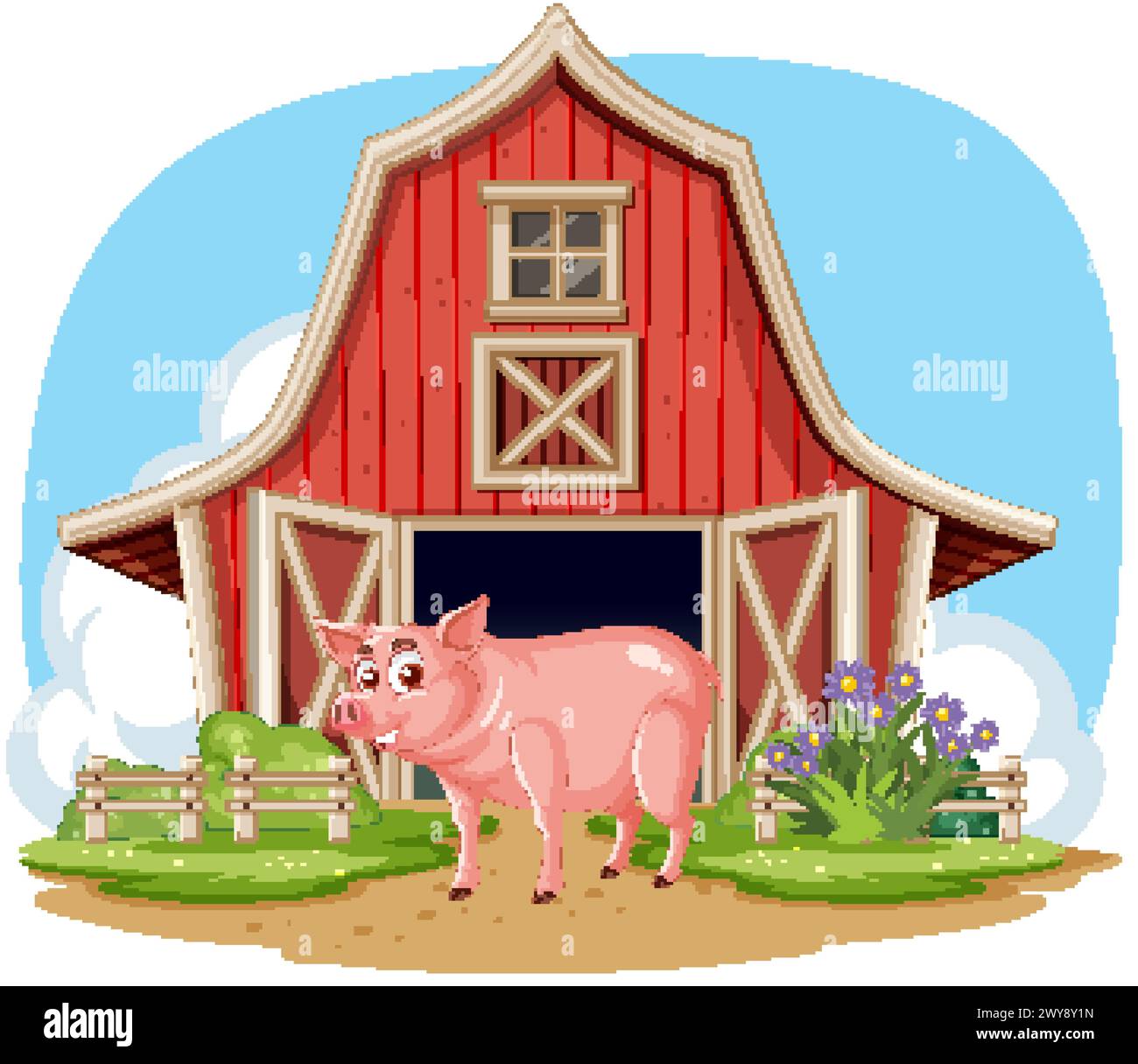 Vector illustration of a pig near a barn Stock Vector Image & Art - Alamy