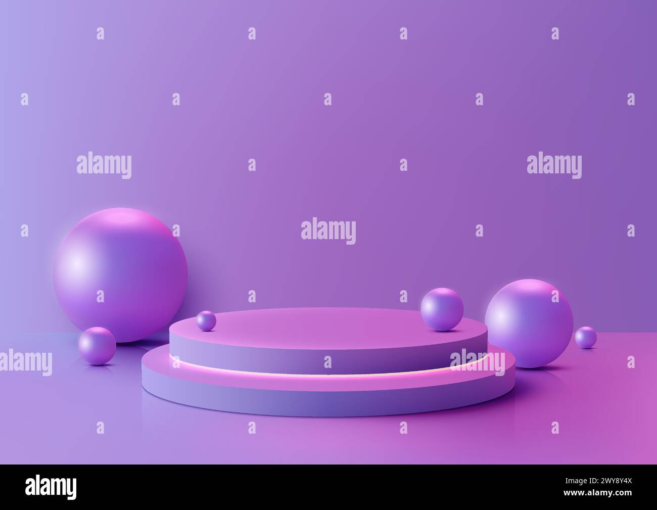 3D pink platform podium with shiny purple balls scattered around it ...