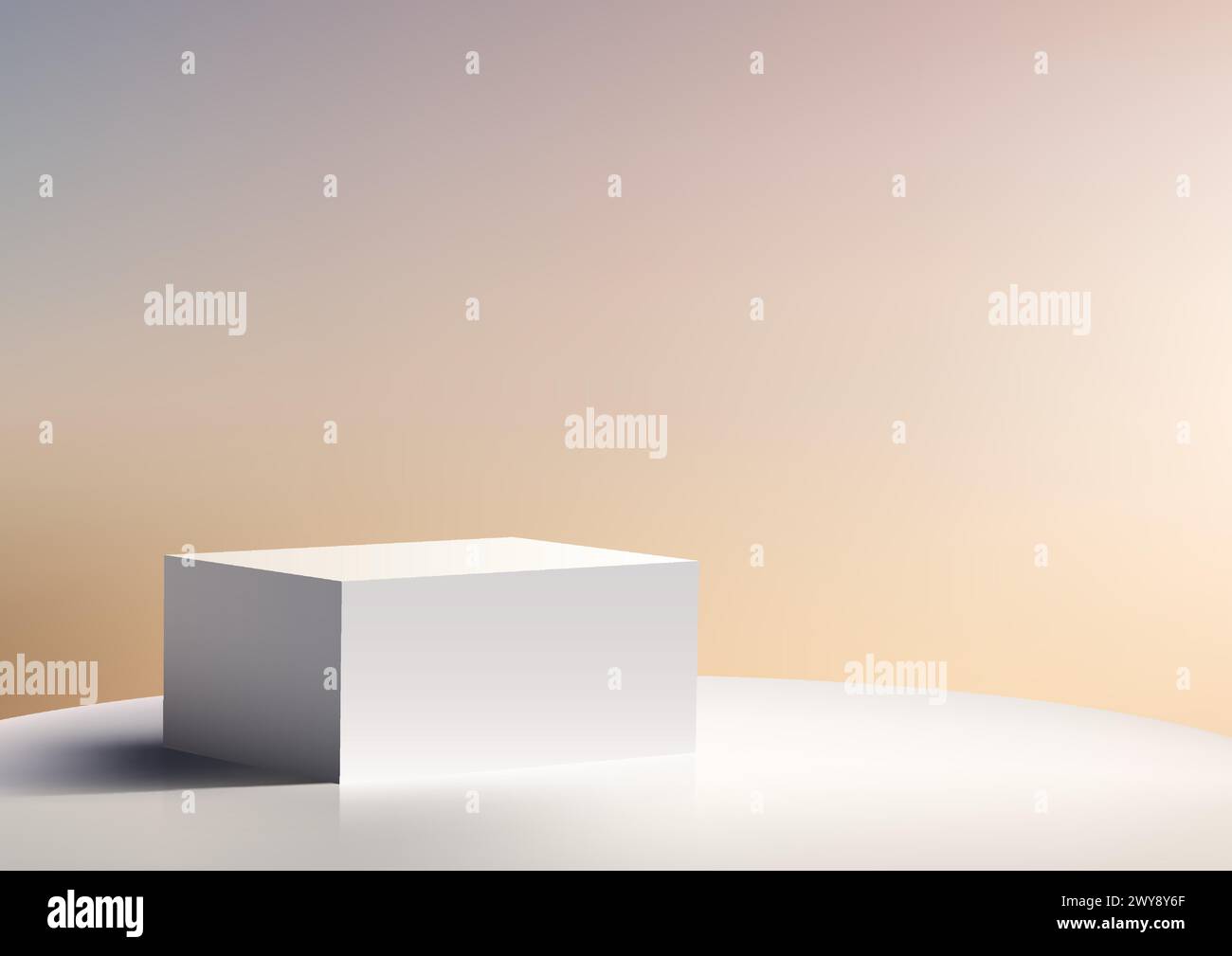 3D simple white cube podium sits on a plain white surface minimal wall ...