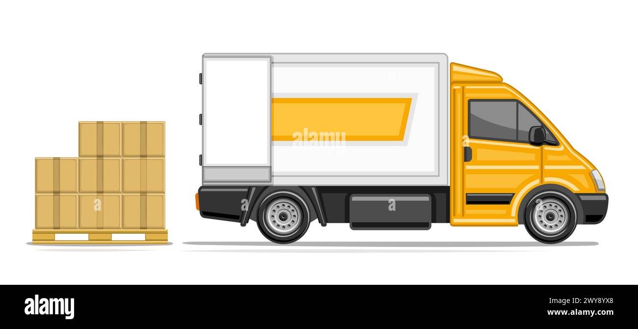 Vector illustration of Delivery Lorry, horizontal poster with profile ...