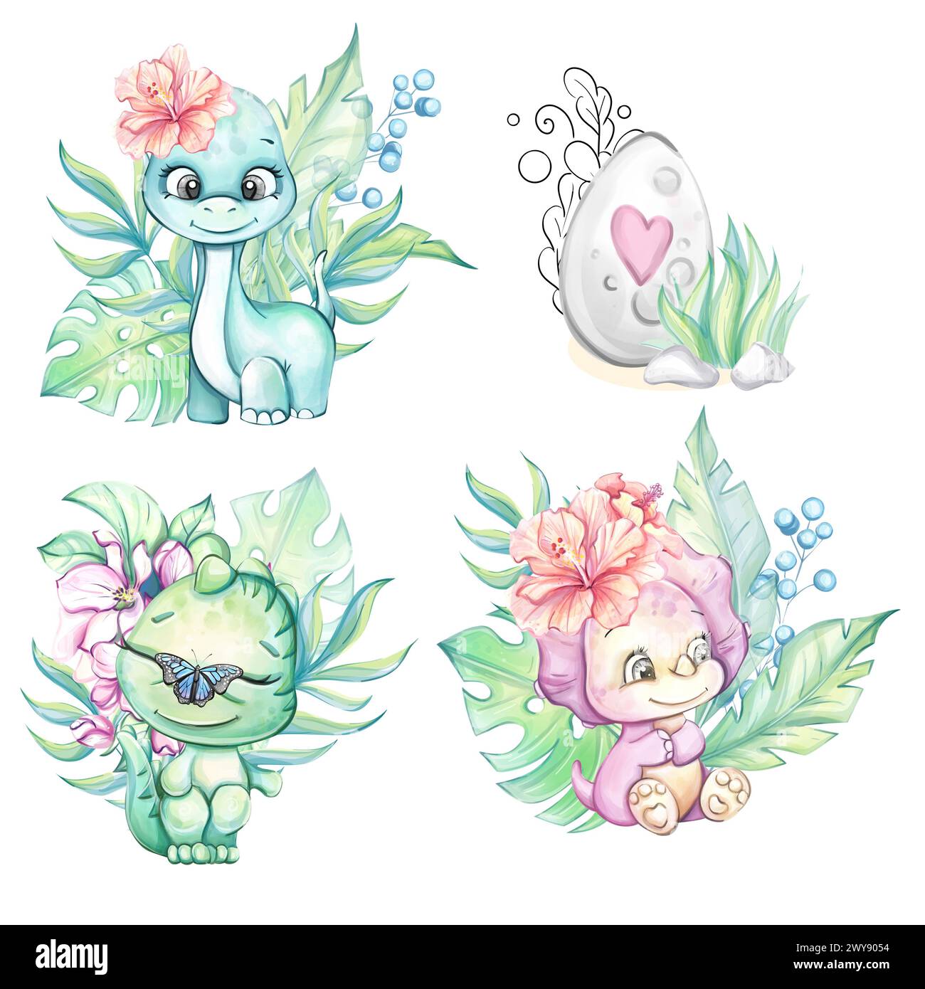 Watercolor set cute baby dinosaur boy and girl. Cartoon clip art for ... Watercolor set cute baby dinosaur boy and girl. Cartoon clip art for ...