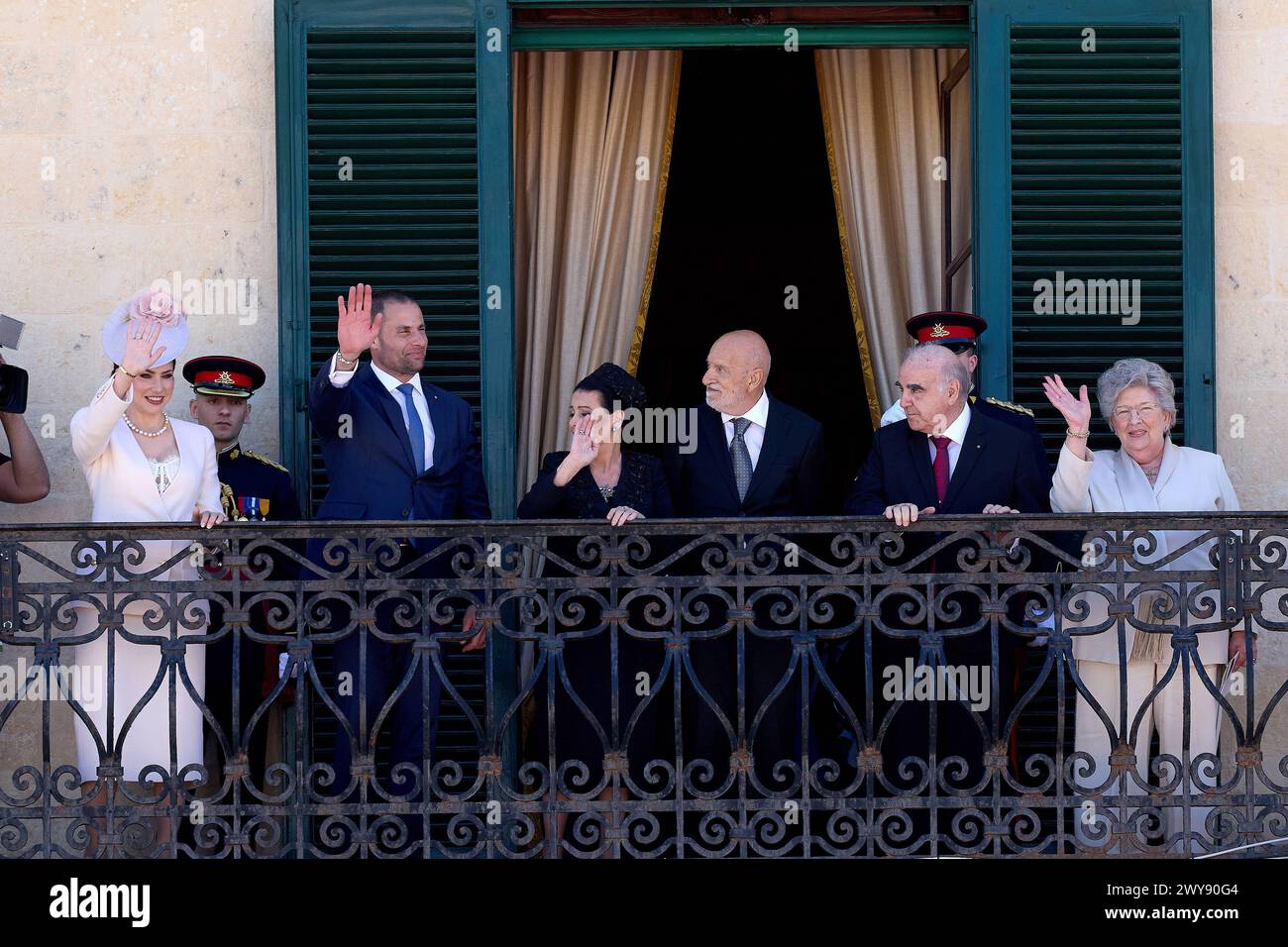 Malta s President-Elect Myriam Spiteri Debono 3rd L and her husband ...