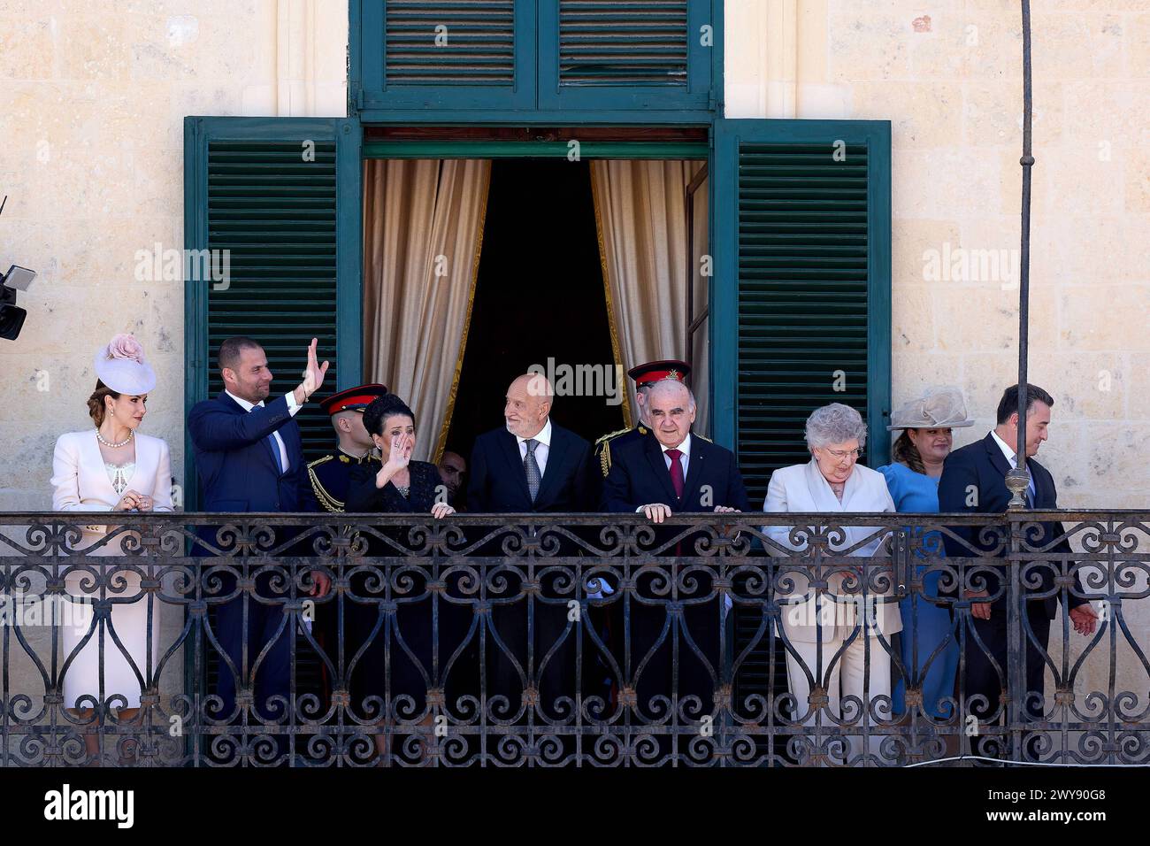 Malta s President-Elect Myriam Spiteri Debono 3rd L and her husband ...