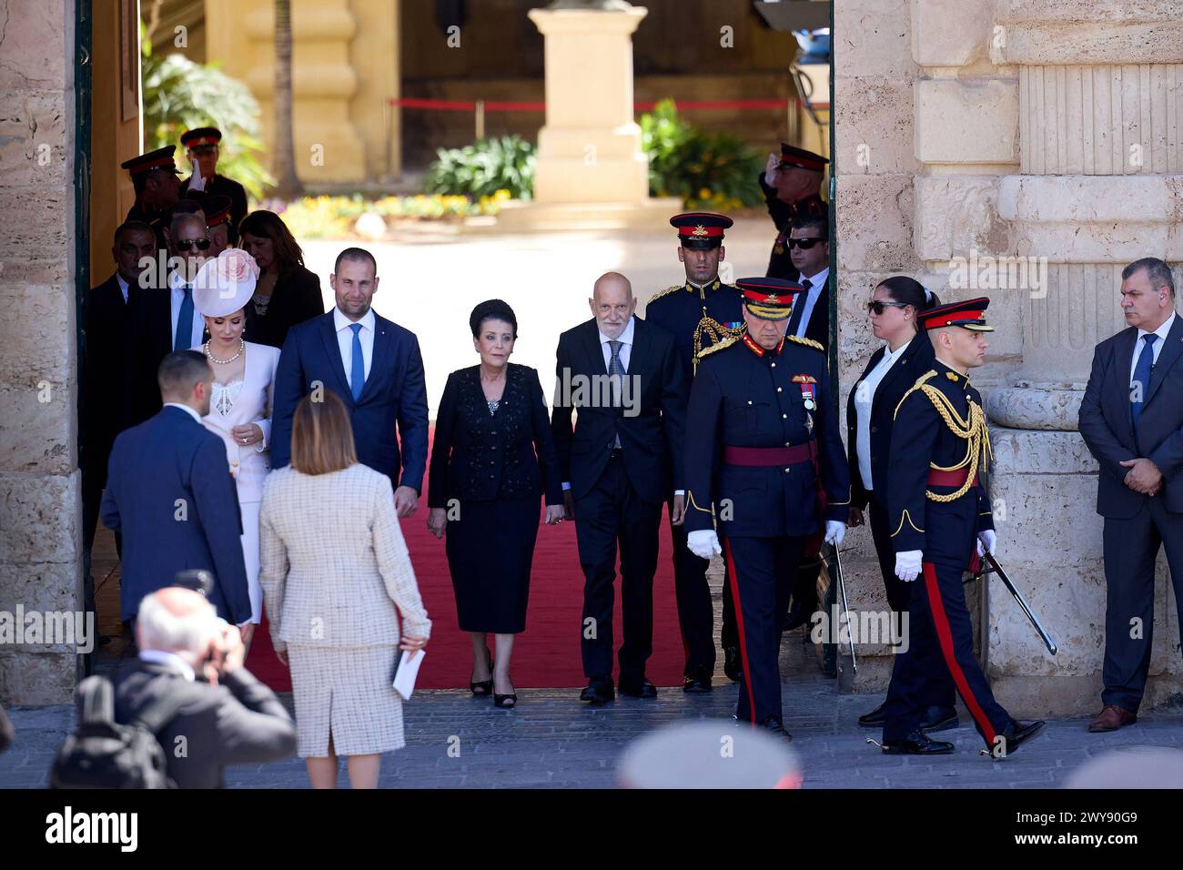 Malta s President-Elect Myriam Spiteri Debono 3rd L and her husband ...