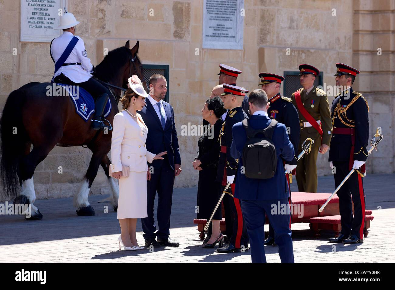 Malta s President-Elect Myriam Spiteri Debono 3rd L, speaks with Malta ...