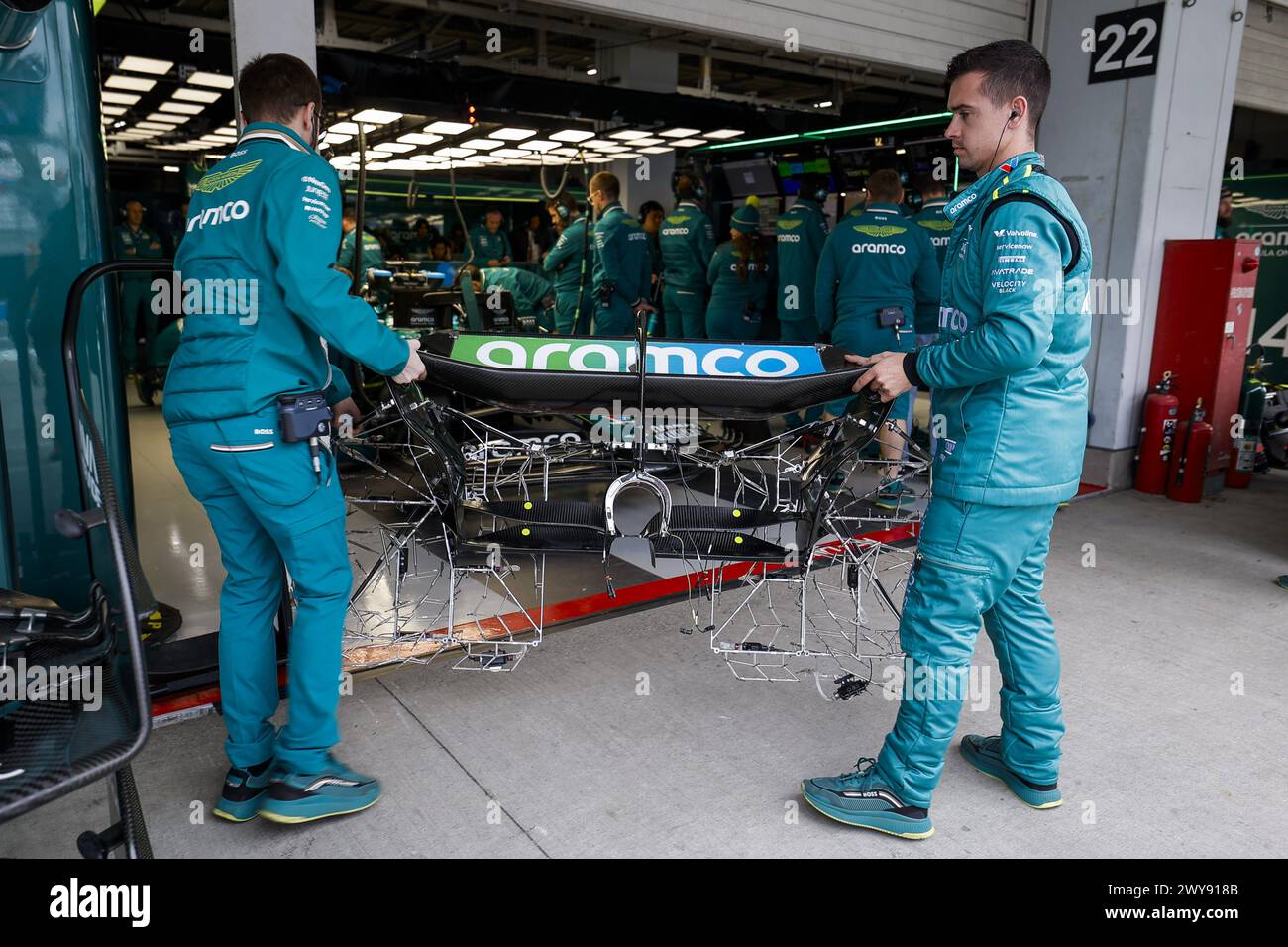 Rear wing of Aston Martin F1 Team AMR23, mechanical detail during the ...