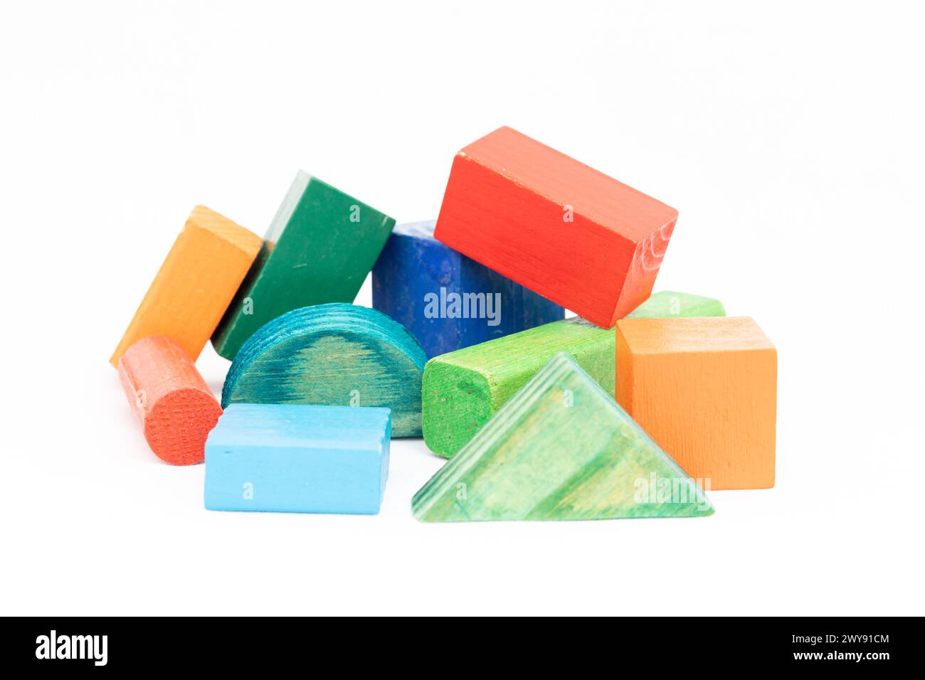 Colorful wooden square, rectangular,triangle, cylindrical and geometry ...