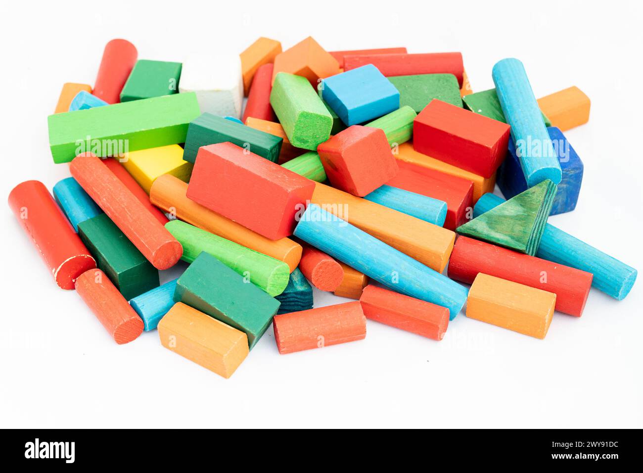 Red, Blue, Yellow Green Wooden toy blocks on white background Stock ...