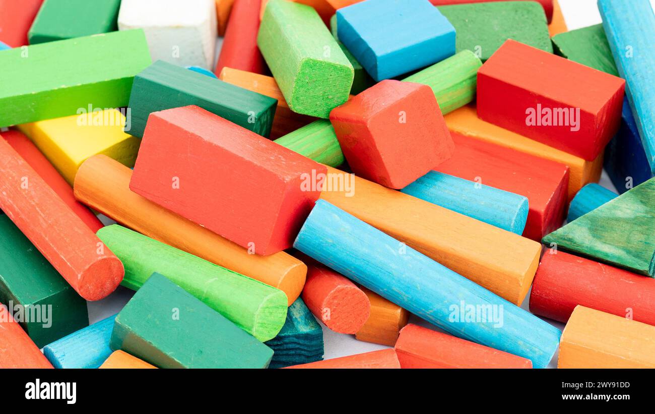 Closeup of different colors of wooden blocks. Colorful wooden blocks ...