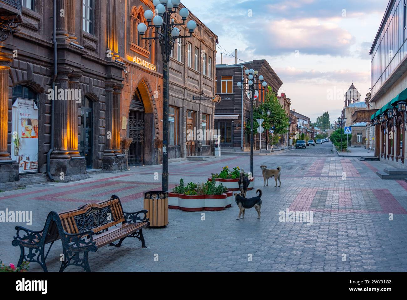 Gyumri, Armenia, September 3, 2023: Sunset view of a street in the ...