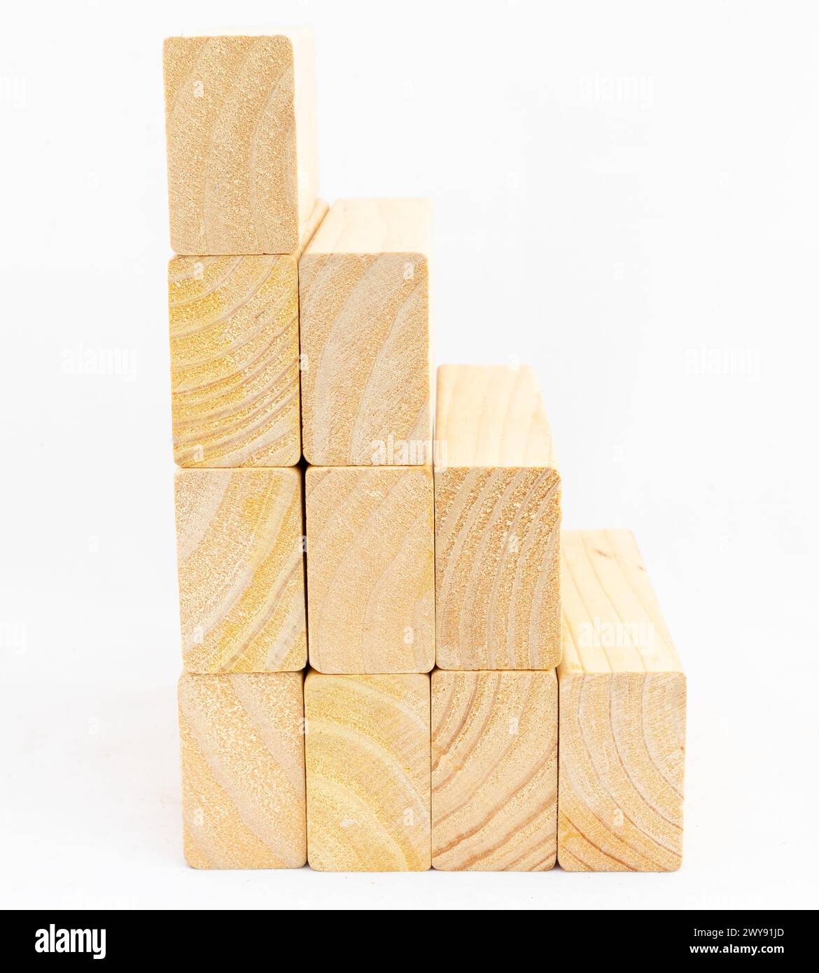 Blank wooden bars moving up or down stairs on white isolated background ...