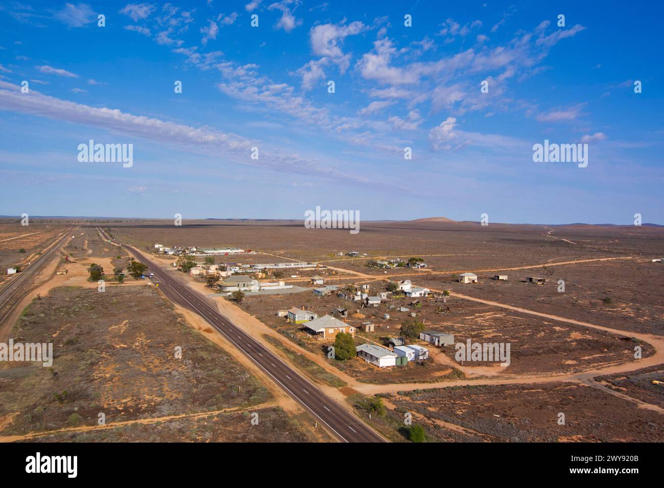 Aerial of the former railway workers village of Olary South Australia ...