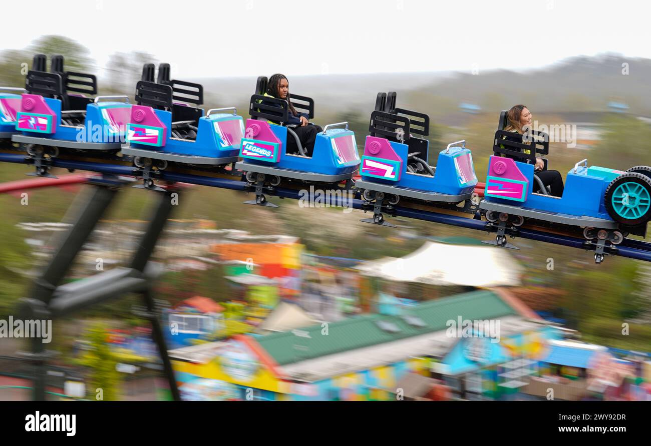 Legoland team members Shenica Gumbs (left) and Jenella Tudtud test ride ...