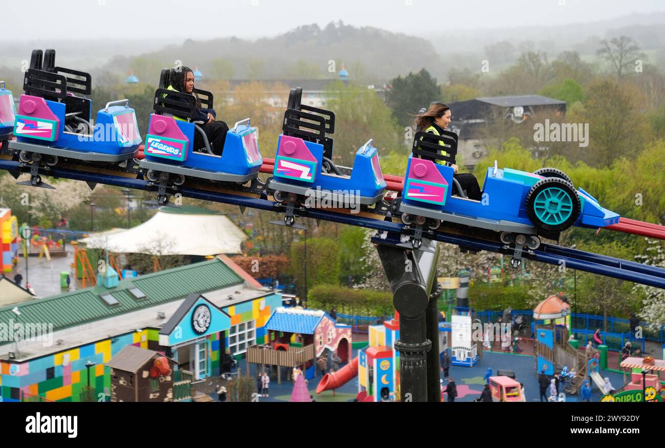 Legoland team members Shenica Gumbs (left) and Jenella Tudtud test ride ...