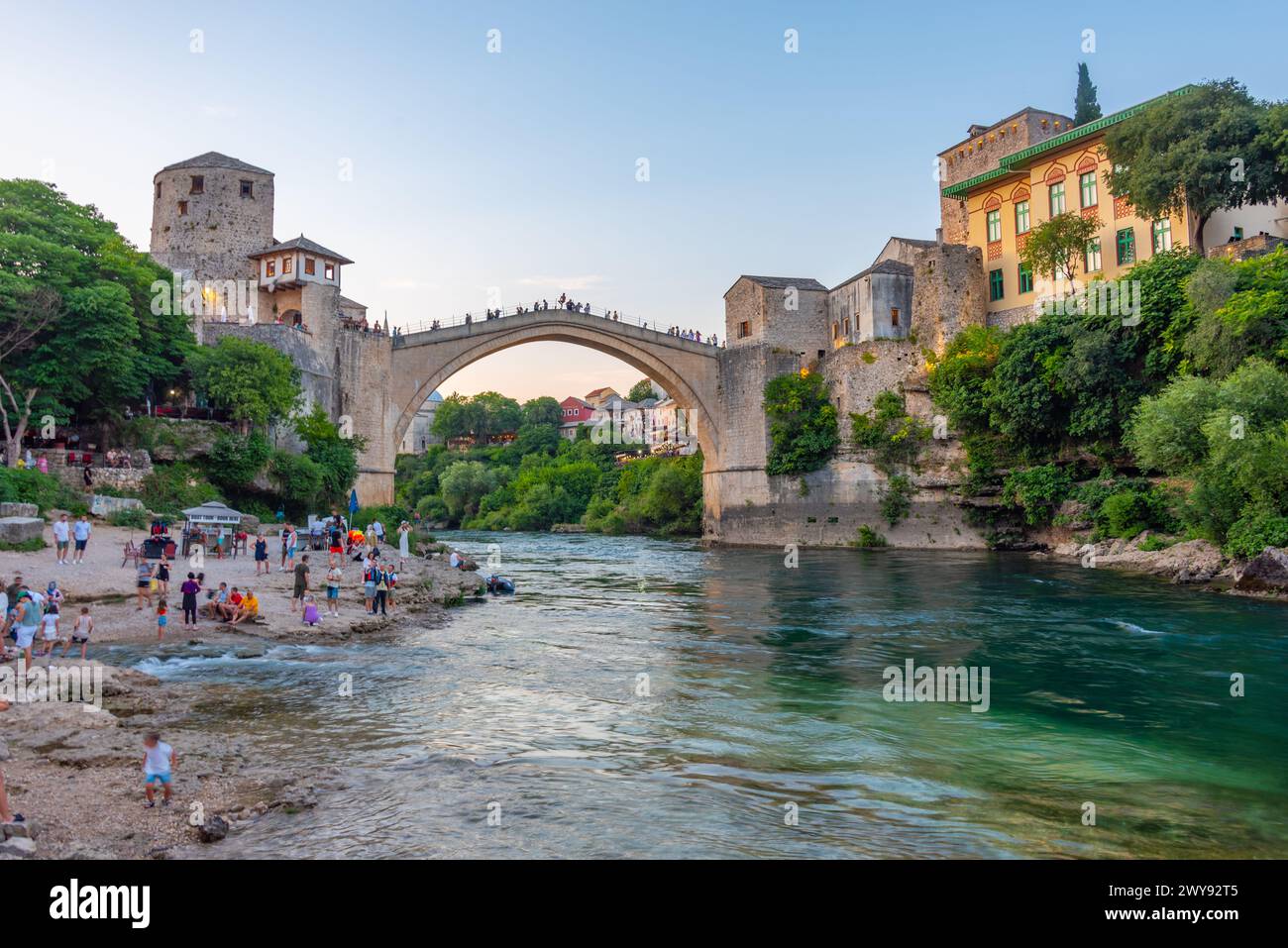 Mostar, Bosnia and Herzegovina, July 14, 2023: Sunset view of a beach ...