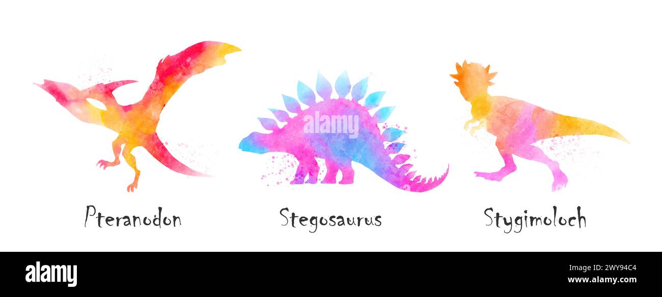 Pteranodon, Stegosaurus, Ankylosaurus, Stygimoloch dinosaurs . Colorful ...