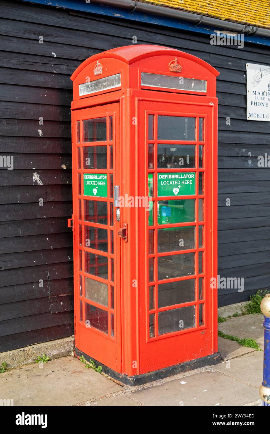 Red former telephone box, harbour, Folkestone, Kent, Great Britain ...