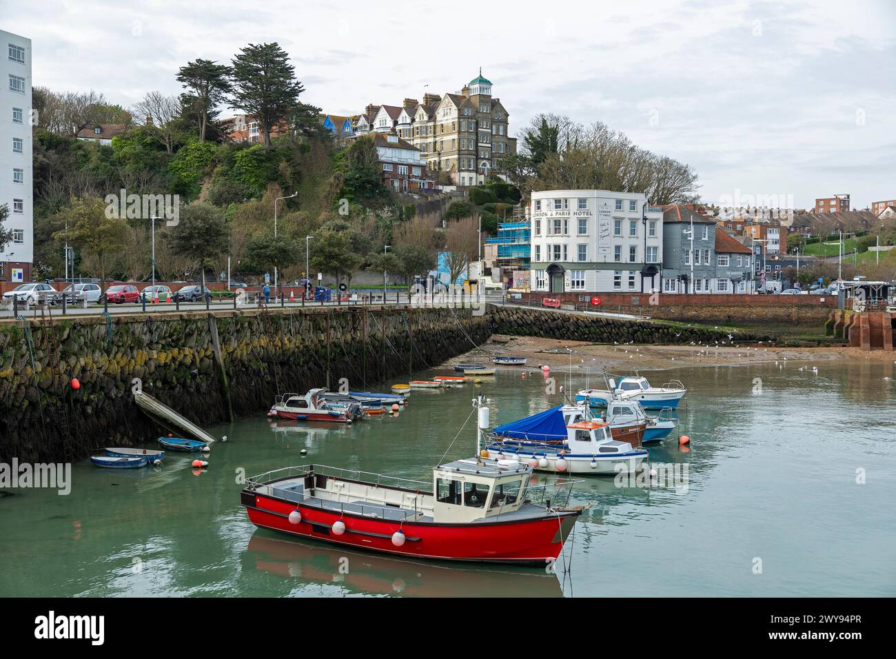 Houses, boats, boat harbour, Folkestone, Kent, Great Britain Stock ...