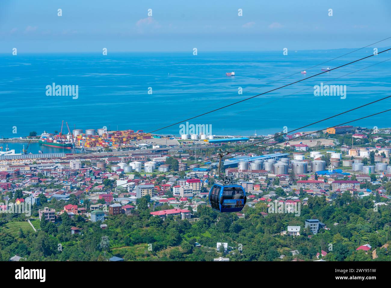 Batumi, Georgia, August 31, 2023: Argo cable car riding to downtown ...