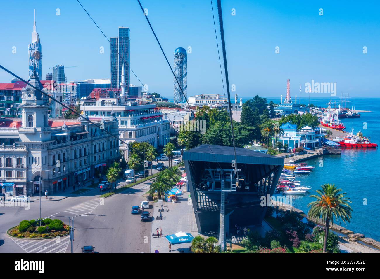 Batumi, Georgia, August 31, 2023: Argo cable car riding to downtown ...