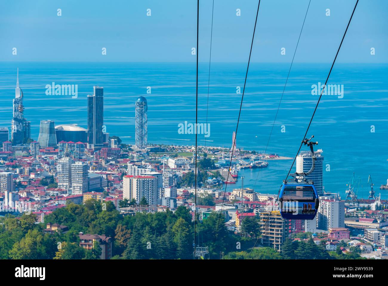 Batumi, Georgia, August 31, 2023: Argo cable car riding to downtown ...